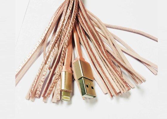 Pink Leather Tassel Metal Head Multifunction USB Cable Charging Cord For Smart Phone