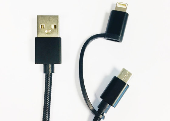 2 in 1 Nylon Braided Multifunction USB Cable Green with Metal Jacket Charge