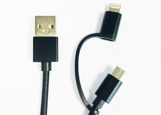 2 in 1 Nylon Braided Multifunction USB Cable Green with Metal Jacket Charge