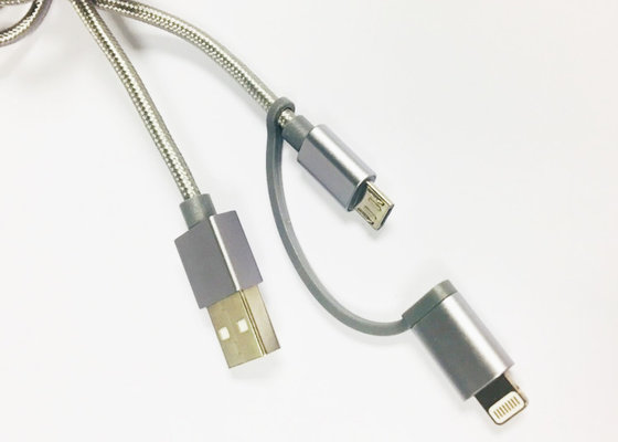 2 in 1 Nylon Braided Multifunction USB Cable Grey  for IOS & Android system