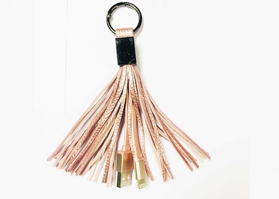 Pink Leather Tassel Metal Head Multifunction USB Cable Charging Cord For Smart Phone