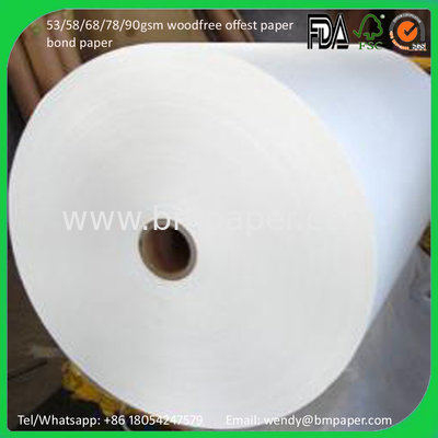 53/58/68/78gsm Uncoated Woodfree Offest Paper Roll/Sheet with Good Price supplier