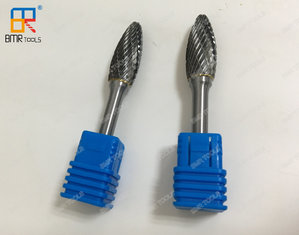 China BMR TOOLS Dia 14mm Tungsten Solid Carbide Flame Shape Type H Rotary Burrs Double thread with 6mm Shank supplier