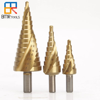 BMR TOOLS 4mm-32mm 15steps triangle shank sprial flute hss step drill bit for metal hole drilling supplier