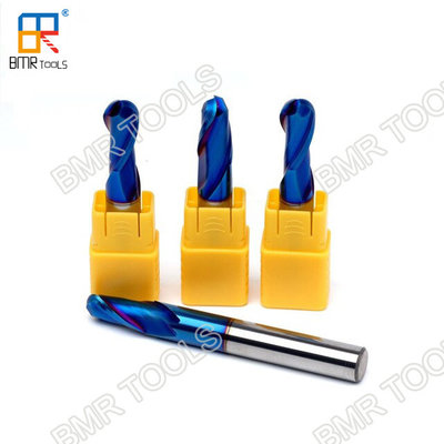 2Flute NaNo Blue Coating HRC63 Solid Carbide Ball Nose Cutter for mould steel milling supplier