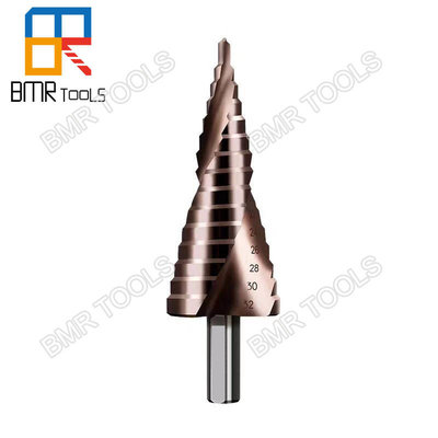 4-32mm 15 steps 1/4" triangle shank sprial flute hss M2 step drill bit for metal hole drilling supplier