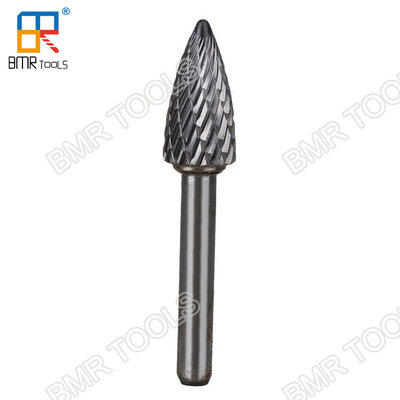 Arc Pointed Nose Type G Tungsten Carbide Rotary Burrs Tree Shape Double thread  6mm shank supplier