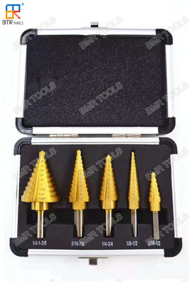 BMR TOOLS Inch Size Straight Flute HSS Step Bit 1/4" Tri-Flatted Shank with Tin-Coating supplier