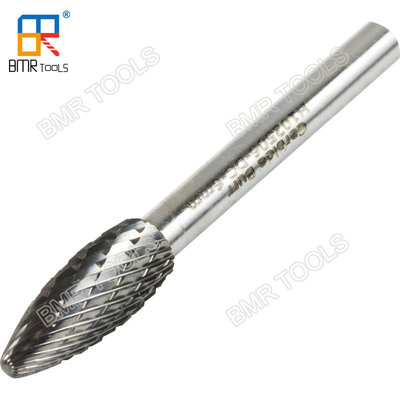 BMR TOOLS Dia 14mm Tungsten Solid Carbide Flame Shape Type H Rotary Burrs Double thread with 6mm Shank supplier