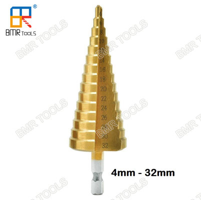 BMR TOOLS 4-32mm straight flute hss step drill with helix shank for hole drilling supplier