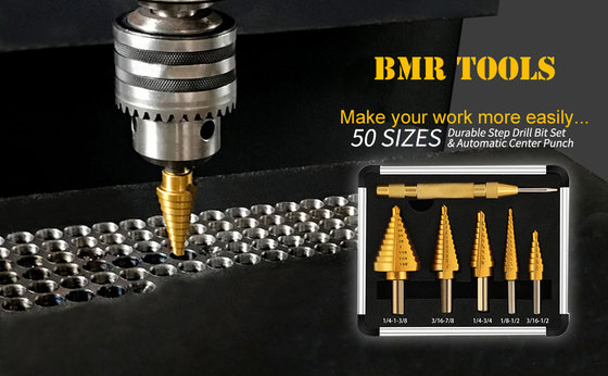 5PCS HSS Titanium Step Drill Bit Set with Automatic Center Punch and Multiple Hole 50 Inch Sizes supplier