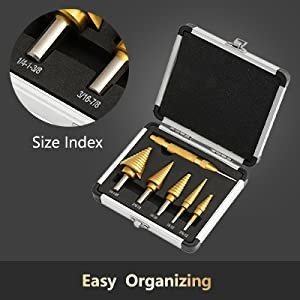 5PCS HSS Titanium Step Drill Bit Set with Automatic Center Punch and Multiple Hole 50 Inch Sizes supplier