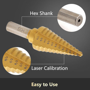 5PCS HSS Titanium Step Drill Bit Set with Automatic Center Punch and Multiple Hole 50 Inch Sizes supplier
