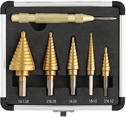 Step Drill Bit Set & Automatic Center Punch- Unibit, Titanium Coated, Double Cutting Blades, High Speed Steel, Short Len supplier