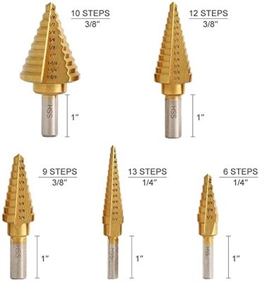 Step Drill Bit Set & Automatic Center Punch- Unibit, Titanium Coated, Double Cutting Blades, High Speed Steel, Short Len supplier