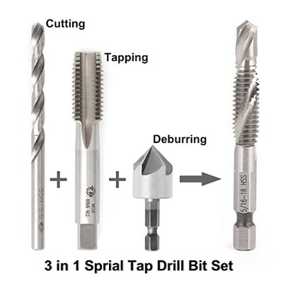 Combination Drill and Tap Bit Set - Deburr Countersink Drill Bit, HSS 4241 with 1/4” Hex Shank, 1/8”- 3/8”, 6pcs supplier