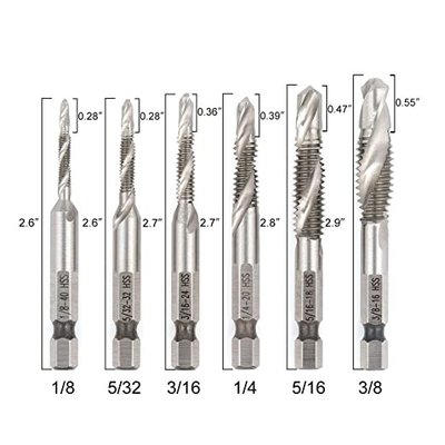 Combination Drill and Tap Bit Set - Deburr Countersink Drill Bit, HSS 4241 with 1/4” Hex Shank, 1/8”- 3/8”, 6pcs supplier