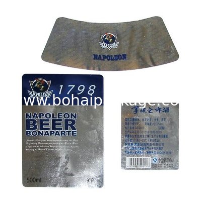 metallized paper for beer label,private label beer Embossed Printed Beer Bottle Foil Labels  aluminium foil beer neck la