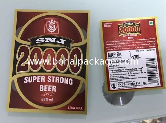 beer label metalized paper China supplier printing beer bottle labels for india market  60g 70g 75g 80g 100g high wet st