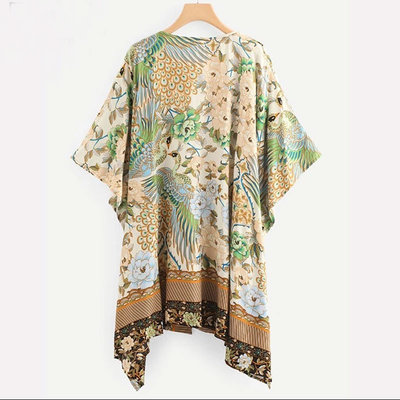 Rayon Cotton Peacock Print Oversize Kimono For Women