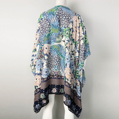 Rayon Cotton Peacock Print Oversize Kimono For Women
