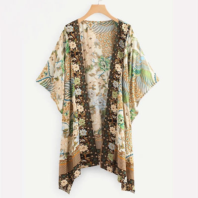 Rayon Cotton Peacock Print Oversize Kimono For Women