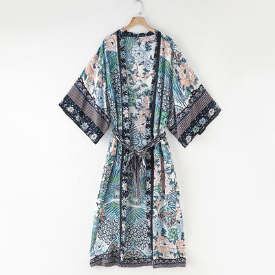 Cotton Bohemian Inspiration Peacock Long Kimono