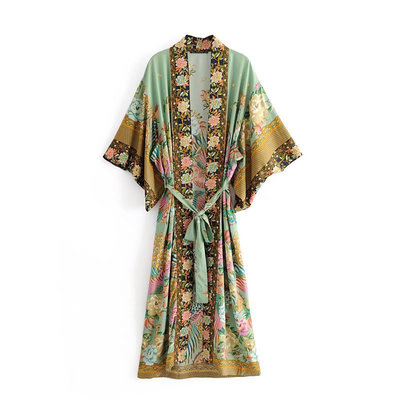 Cotton Bohemian Inspiration Peacock Long Kimono