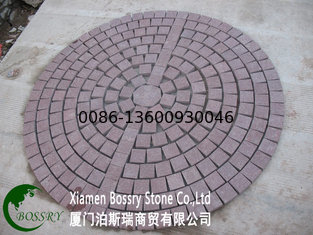 Red Porphyry cube stone paving stone on mesh