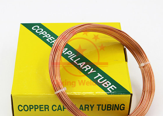 Yellow Capillary Hvac Copper Tubing , Mechanical Fridge Soft Copper Coil