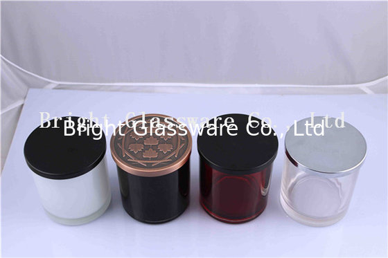 Colorful Glass Candle Holder , Candle Jar With Lid Cover