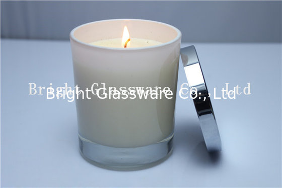 Glass Candle Holder With Painting Logo , Candle Jar With Lid Cover