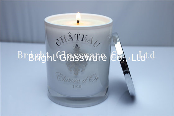 Glass Candle Holder With Painting Logo , Candle Jar With Lid Cover