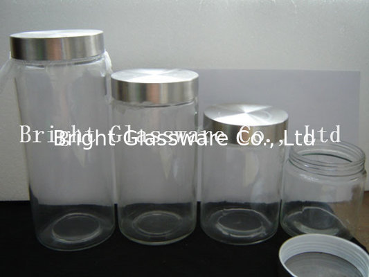 tall glass storage jar with metal lid, glass container cheap