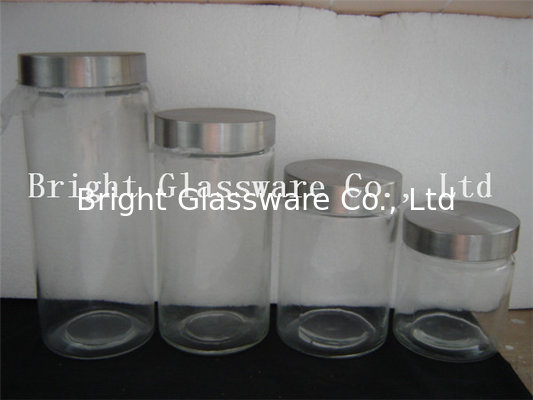 tall glass storage jar with metal lid, glass container cheap