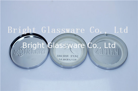 custom electroplating silvery metal lids with emboss logo for candle holder