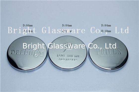 custom electroplating silvery metal lids with emboss logo for candle holder