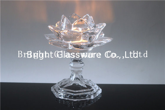 Crystal lotus flower candle holder with glass stand