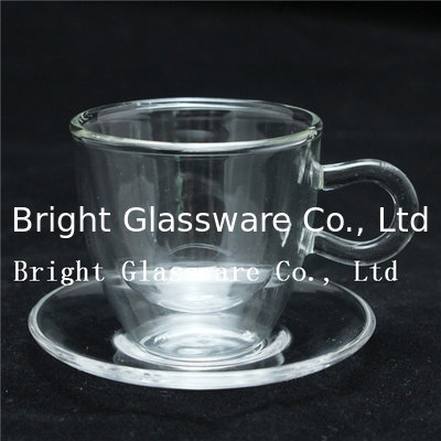 clear double wall thermo glasses, double wall coffee glass, tea set glass with saucer