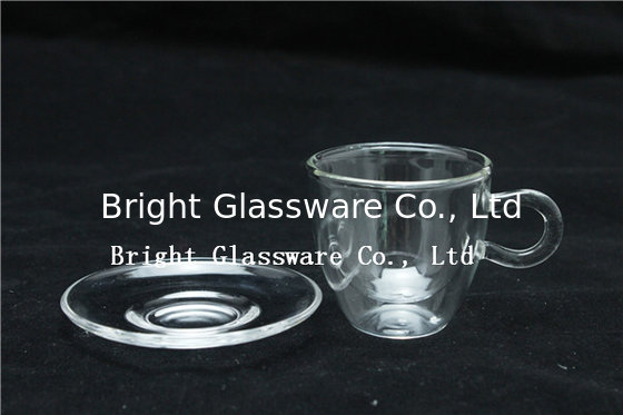 clear double wall thermo glasses, double wall coffee glass, tea set glass with saucer