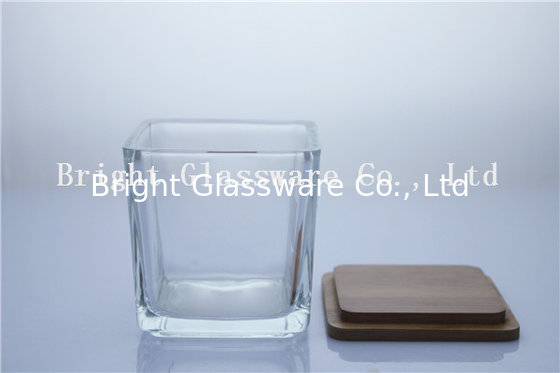 best sale square glass candle holder with wood lid