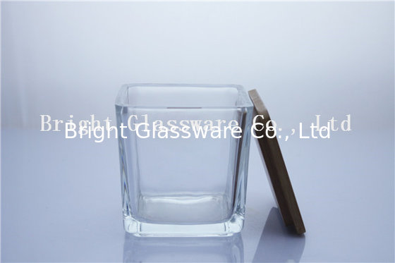 best sale square glass candle holder with wood lid