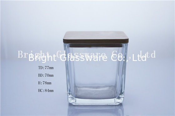best sale square glass candle holder with wood lid