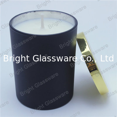 black candle container, candle cup with gold lid in home decor