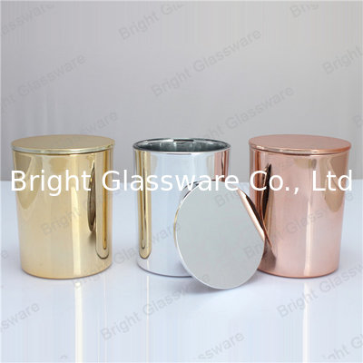 Hot sale 9oz copper candle jar with lid, electroplate candle container with plastic lid