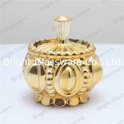 luxury mini electroplate gold glass candle jar, gold glass container with gold lid
