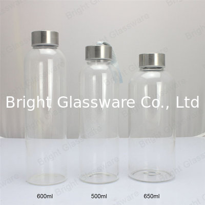 500ml 550ml 650ml 750ml High borosilicate glass water bottle with lid