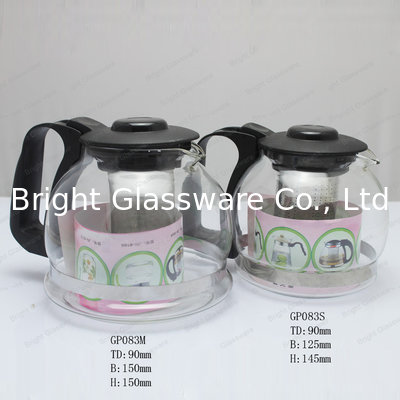 2016 high quality heat resistant glass teapot with stainless steel filter and plastic handle