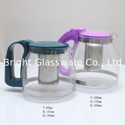 2016 high quality heat resistant glass teapot with stainless steel filter and plastic handle