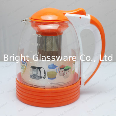 Eco-friendly food grade heat resistant glass teapot with filter, glass water bottle with handle